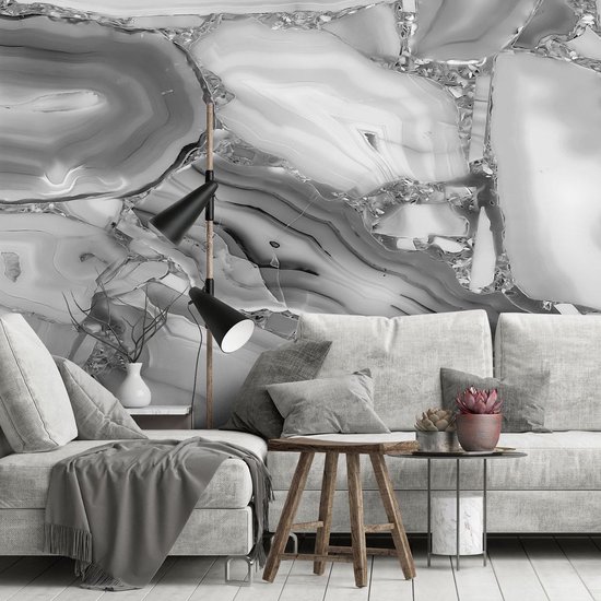 Fotobehang - Vlies Behang - Luxe Diamant Marmer Grijs - 416 x 254 cm | bol