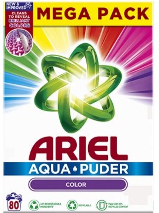 Ariel Aqua puder Color Waspoeder 5.2L 80 wasbeurten, Ariel kleur voor ...