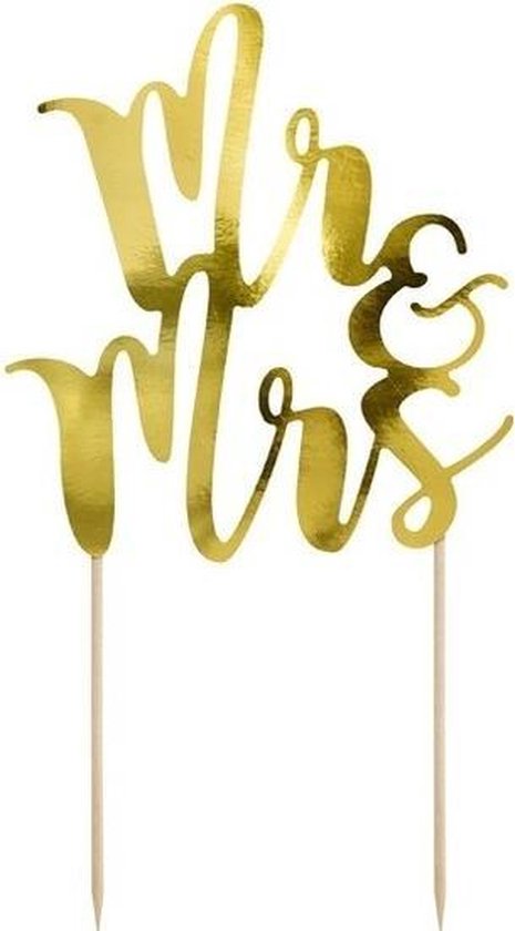 Bruidstaart decoratie topper Mr & Mrs goud 25 cm - Huwelijk/Trouwerij versiering -... | bol.com
