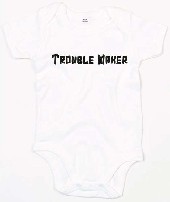 Baby Romper Troublemaker - 12-18 Maanden - Wit - Rompertjes baby met ...
