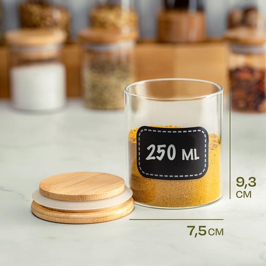 Kruidenpotjes set van 8 250ml met etiketten en pen om te labelen - Luchtdicht -... | bol