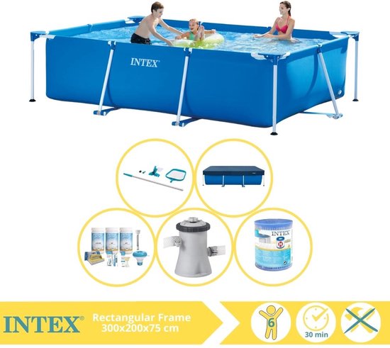 Intex Rectangular Frame Swimming Pool - Piscine hors-sol - 300x200x75 ...