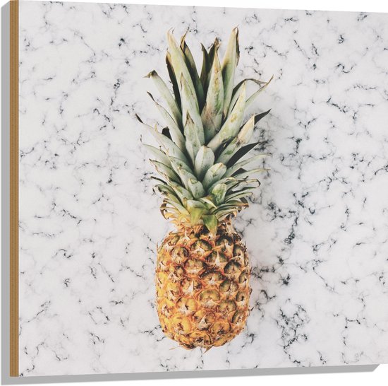 Hout - Ananas op Marmeren Achtergrond - 80x80 cm - 9 mm dik - Foto op ...