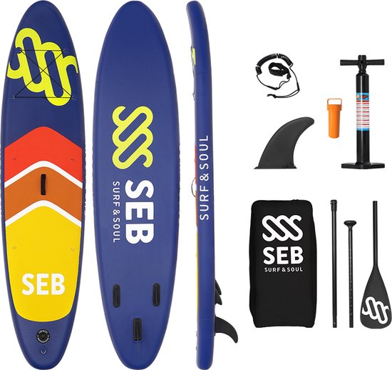 SEB SUP 11'0 Navy - Neon Yellow - SUP board - Opblaasbaar - Stand Up ...