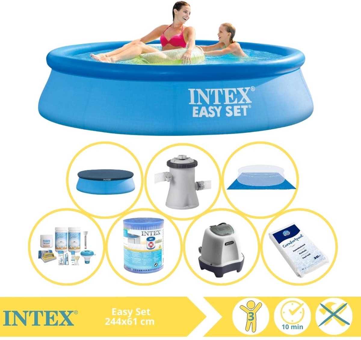 Piscine Intex Easy Set - Piscine Gonflable - 244x61 cm - Avec ...