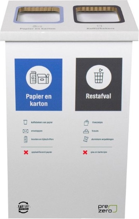 Kartonnen Eco Bin prullenbak - Twee Vakken - Vuilnisbak 60L - 42x37x72 ...