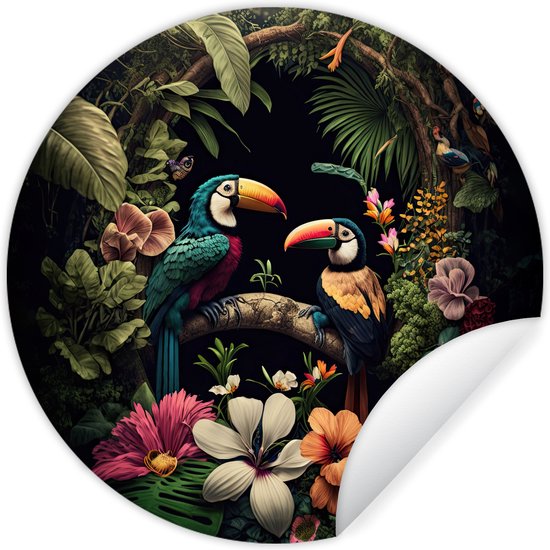 Behangcirkel - Jungle - Bloemen - Vogels - Tropisch - Zelfklevend ...