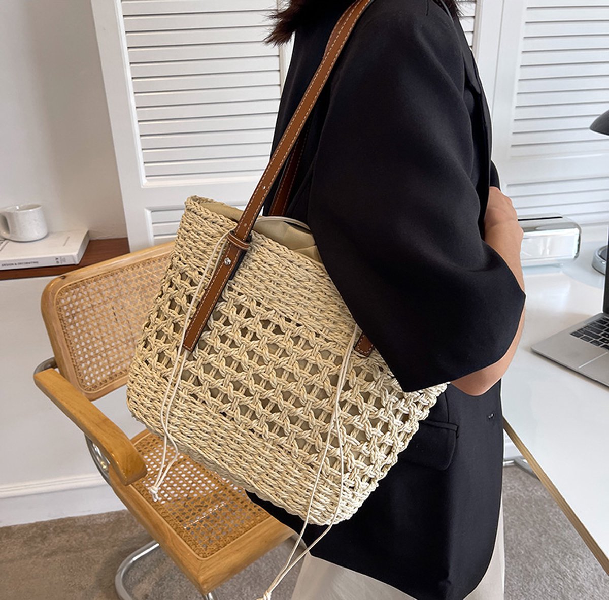 RAMBUX® - Strandtas - Rieten Tas - Beige - Handtas - Schoudertas ...