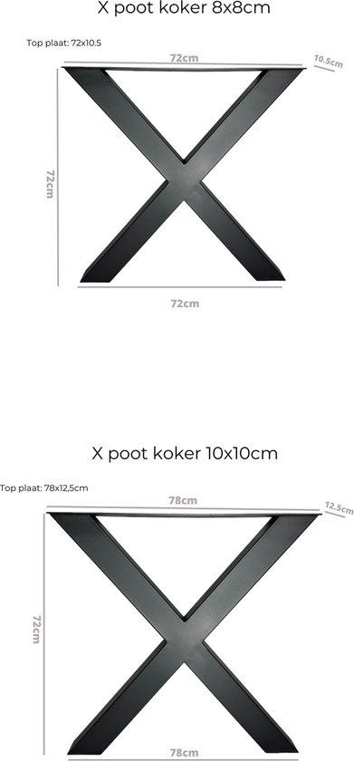 Maison DAM - 1 industriële tafelpoot X met koker 10x10cm, mat zwart ...