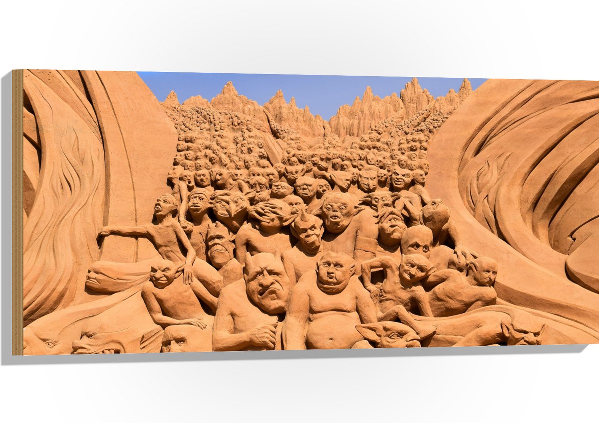 Hout - Beelden - Mensen - Dieren - Bruin - Zand - 100x50 cm - 9 mm dik ...