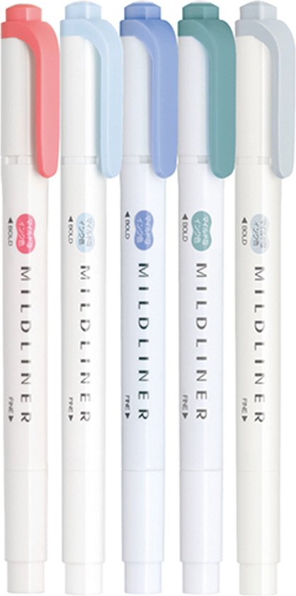 Zebra Mildliner 5 Favoriete Kleuren Set A + GRATIS Set van 4 Pastel ...