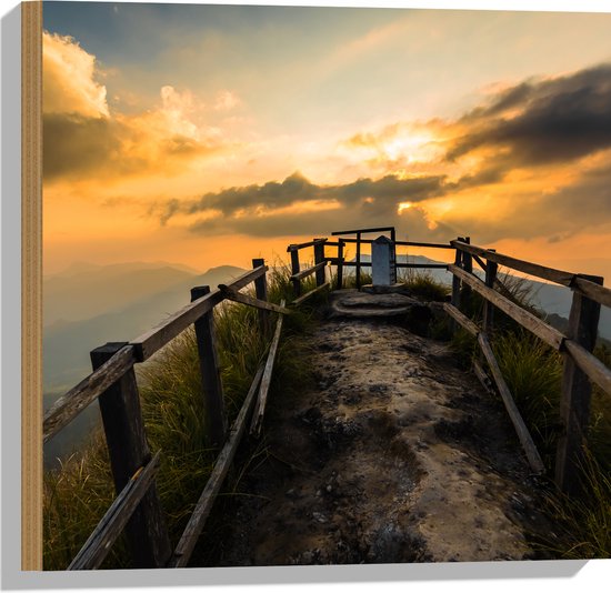 Hout - Houten Hekjes bij Uitkijkpunt op Bergtop - 50x50 cm - 9 mm dik ...