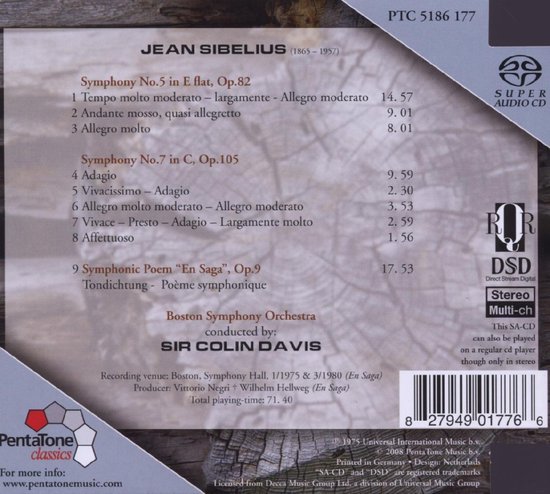 Sibelius/Symphonies 5 & 7, C. Davis | CD (album) | Muziek | bol.com