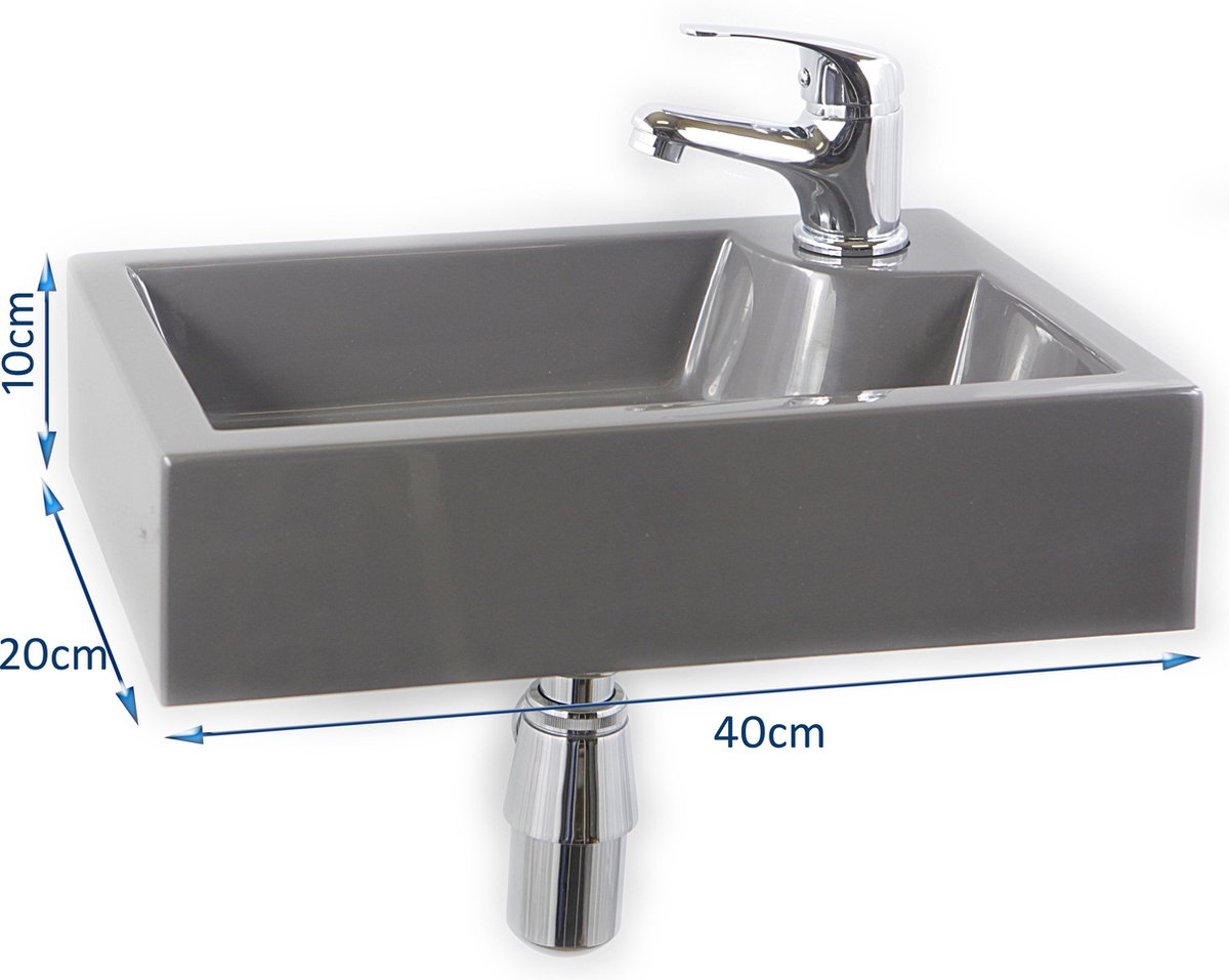 WC Fontein 40cm ANTRACIET Toiletwastafel Set RECHTS– 40 x 20 x 10 cm ...