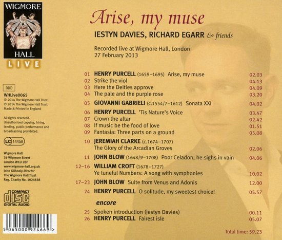 Iestyn Davies: Arise, My Muse, Richard Egarr | CD (album) | Muziek | bol