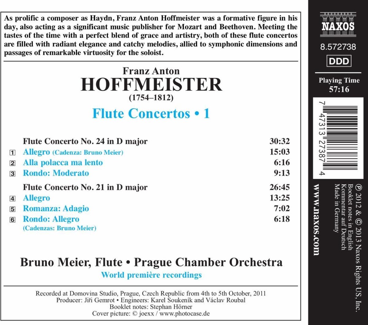 Hoffmeister: Flute Ctos. 1, Prague Chamber Orchestra | CD (album ...