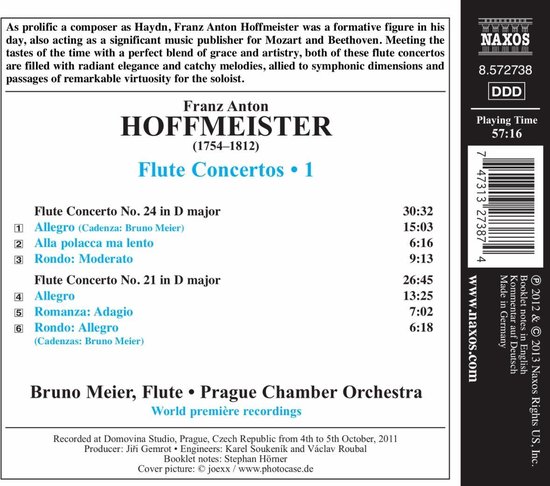 Bruno Meier, Prague Chamber Orchestra - Hoffmeister: Flute Concertos Nos. 21 & 24... | bol.com