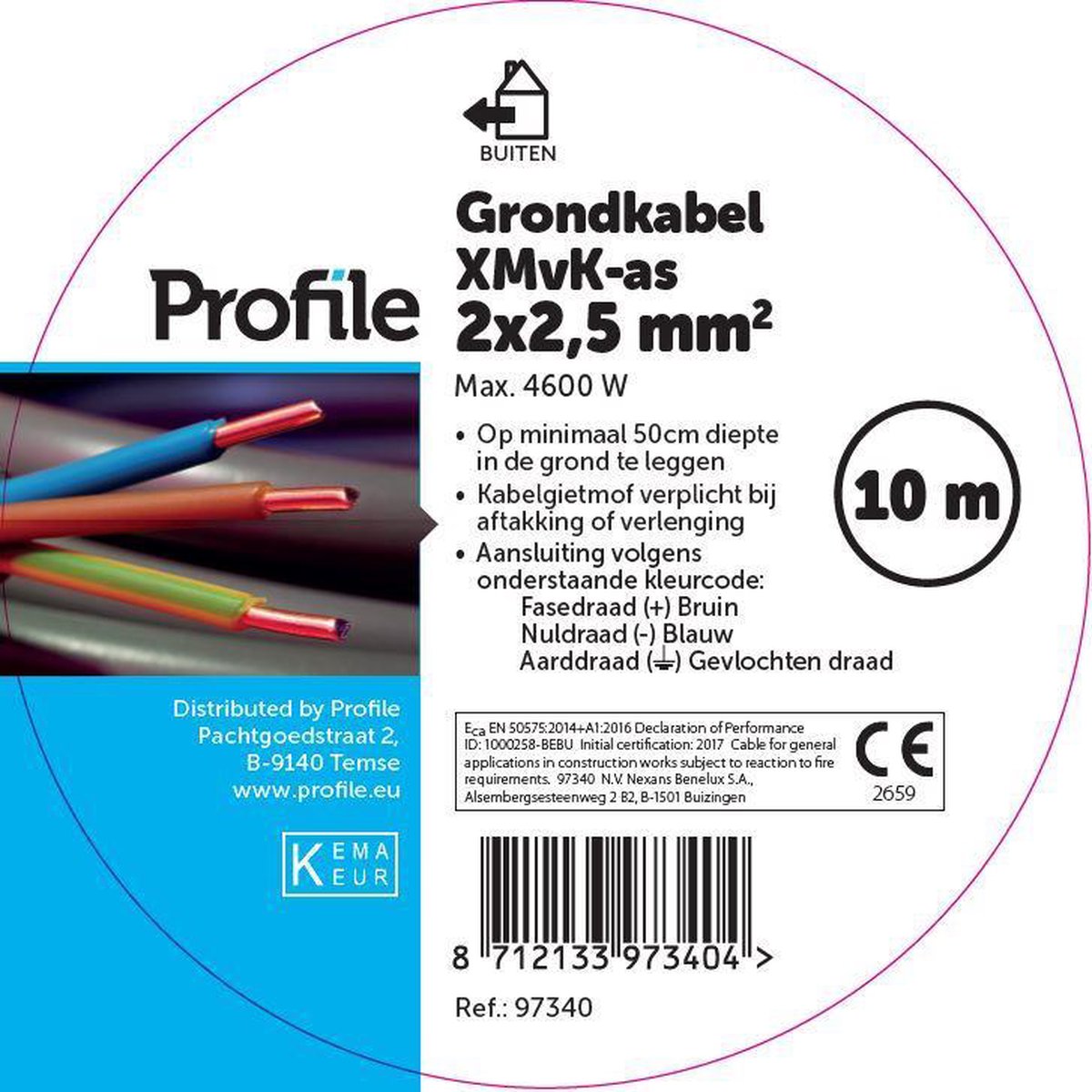 Profile Grondkabel - XMvK-as - 2 x 2,5 mm² - 10 m | bol.com