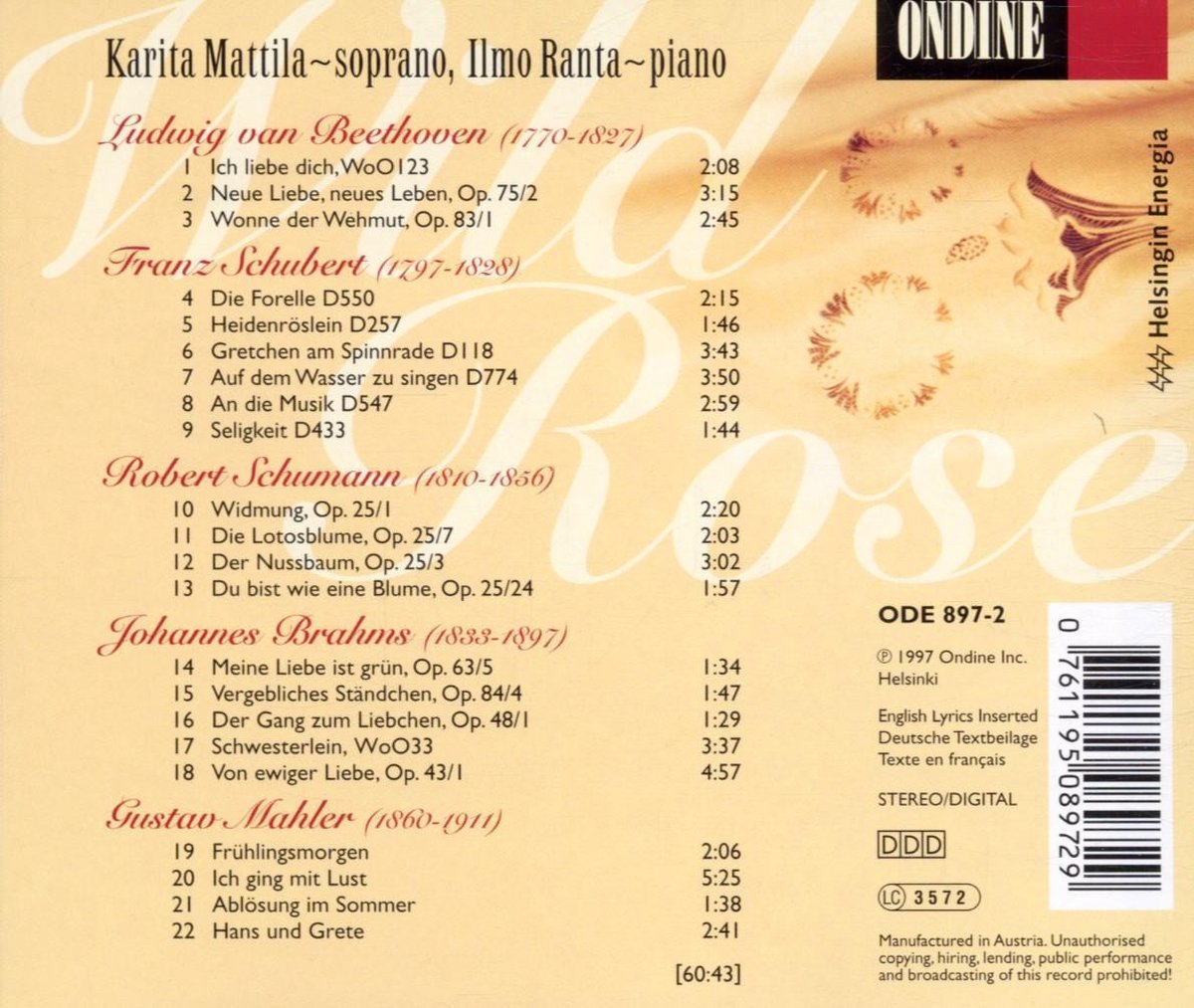 Karita Mattila & Ilmo Ranta - Wild Rose (CD), Ilmo Ranta | Muziek | bol.com