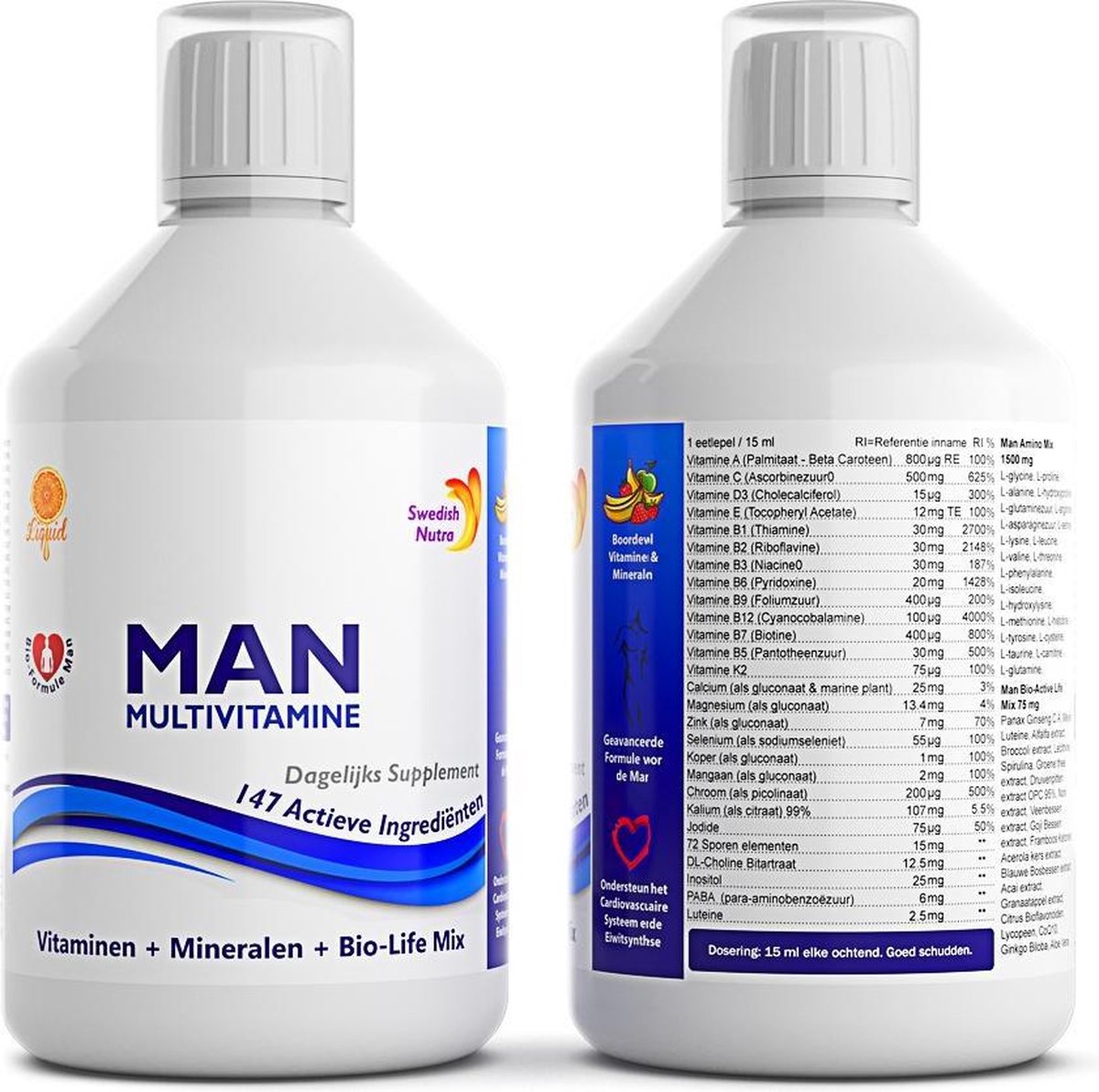 Swedish Nutra Man - Vloeibare Multivitamine - Mineralen - Collageen ...