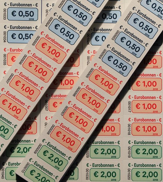 Euro bonnnen op strip 5000 st. (10 boekjes a 500st.) - waarde 1 vel € ...