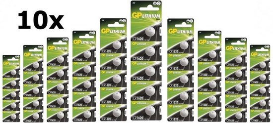 50 Stuks (10 Blister a 5st) GP CR1620 3v lithium knoopcelbatterij | bol.com
