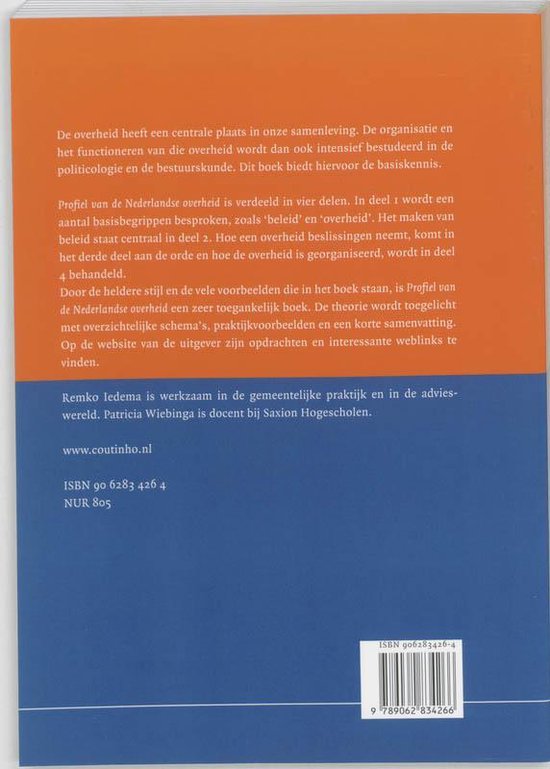 Profiel Van De Nederlandse Overheid | 9789062834266 | Remko Iedema ...
