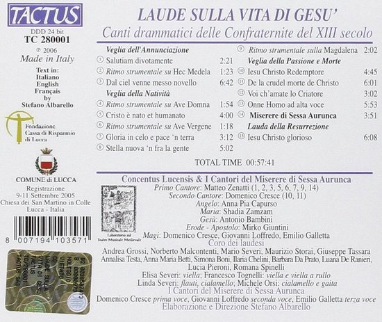 Concentus Lucensis, Stefano Albarello - Laude Sulla Vita Di Gesu, Canti ...