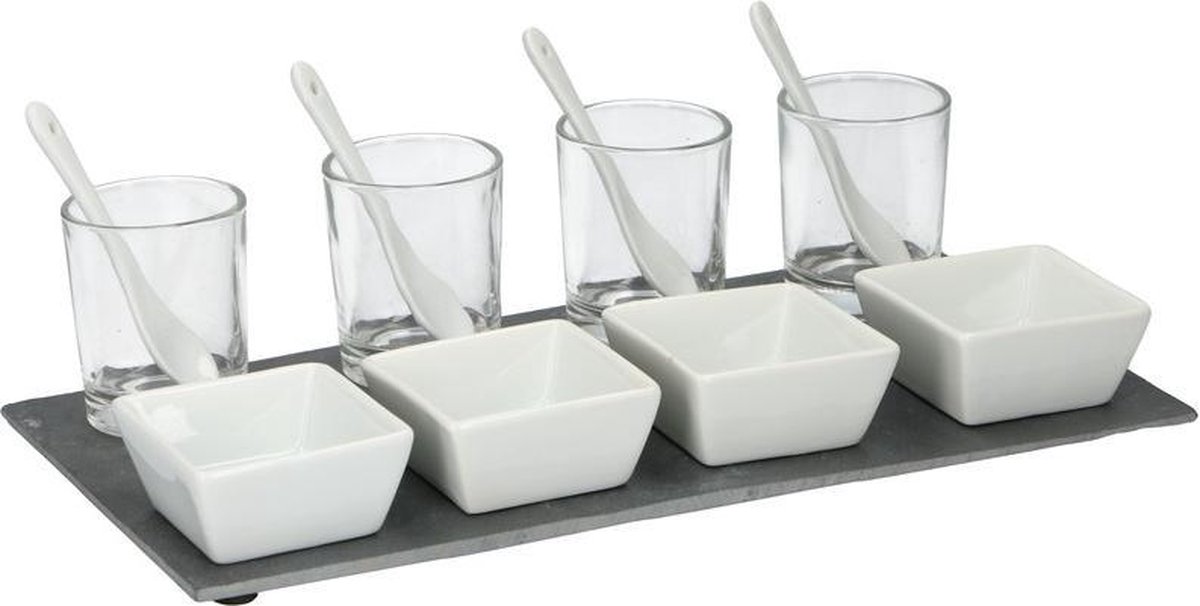 Amuse set 13-delig met serveerblad en vierkante schaaltjes ...
