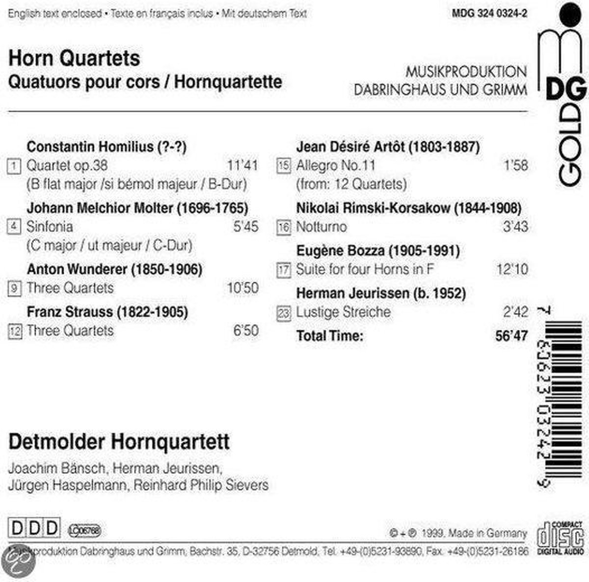 Artot, Bozza, Rimsky-Korsakov, Strauss, et al: Horn Quartets, Detmolder Hornquartett |... | bol.com