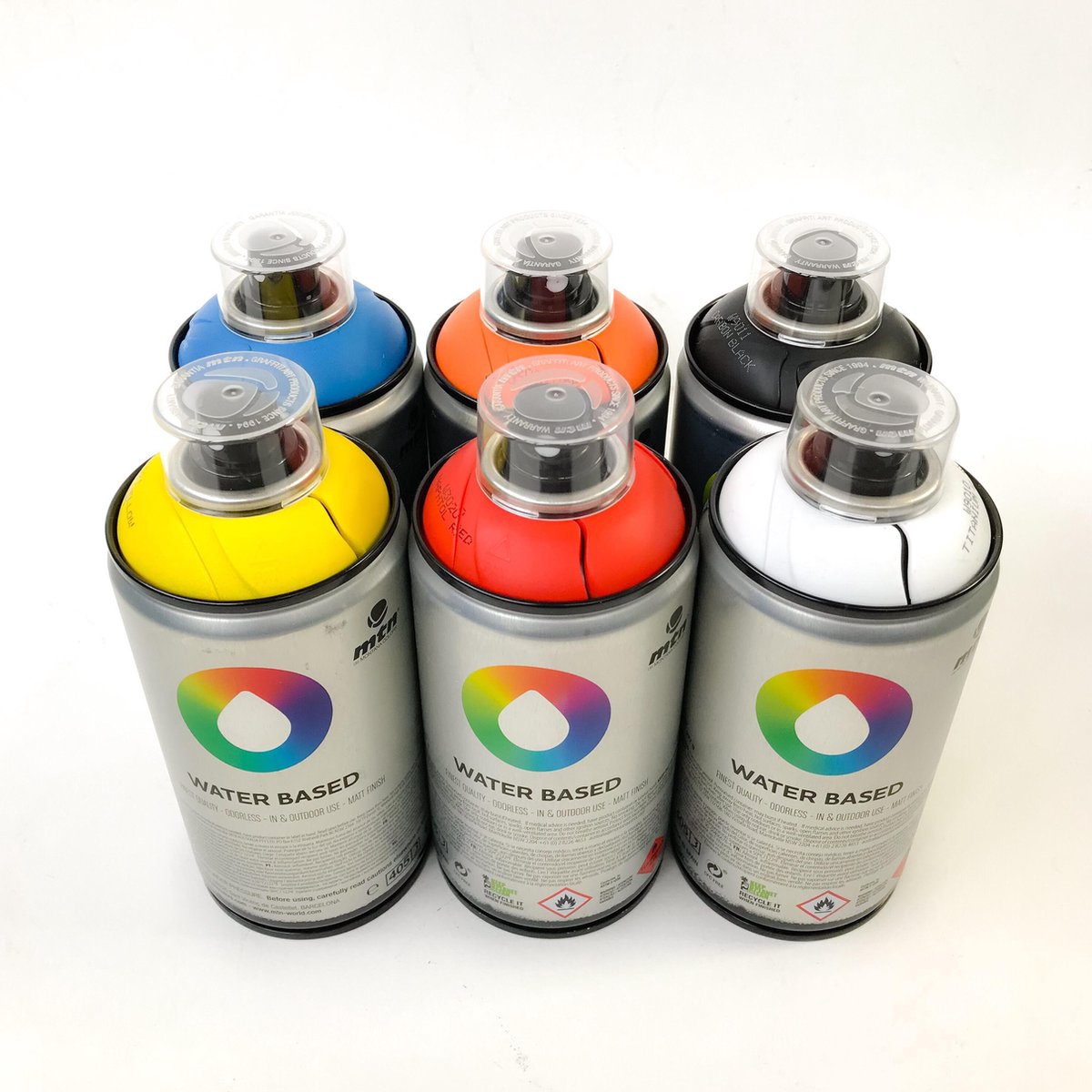 MTN Waterbasis spuitverf pakket - 6 basis kleuren spuitbussen - 300ml ...