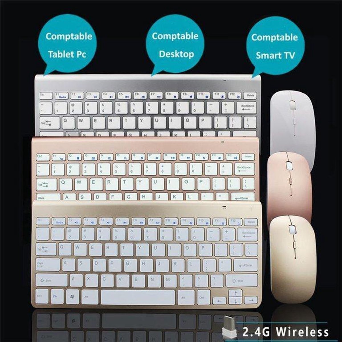 K108 2.4G Mini Wireless Keyboard and Mouse,toetsenbord met muis Zilver ...