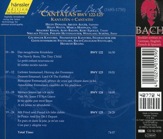 Bach-Ensemble, Helmuth Rilling - J.S. Bach: Cantatas Bwv 122-125 (CD ...