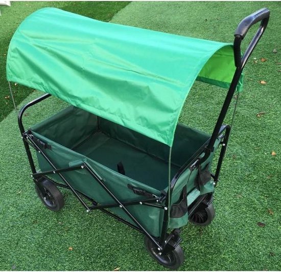 Bolderkar / Bolderwagen opvouwbaar groen met huif en massieve wielen en ...