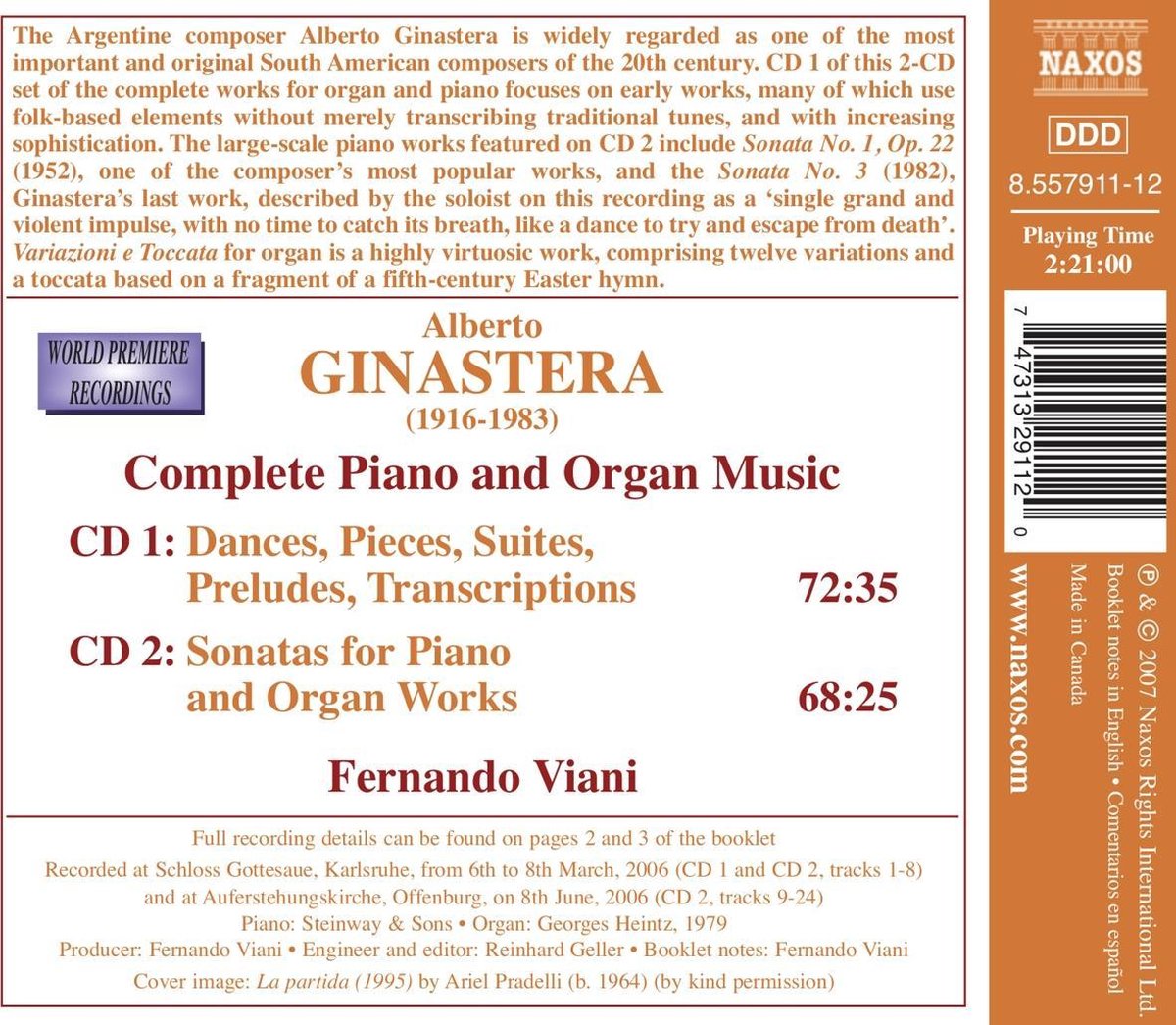 Fernando Viani - Complete Piano & Organ Music (2 CD), A. Ginastera | CD (album) | Muziek | bol.com