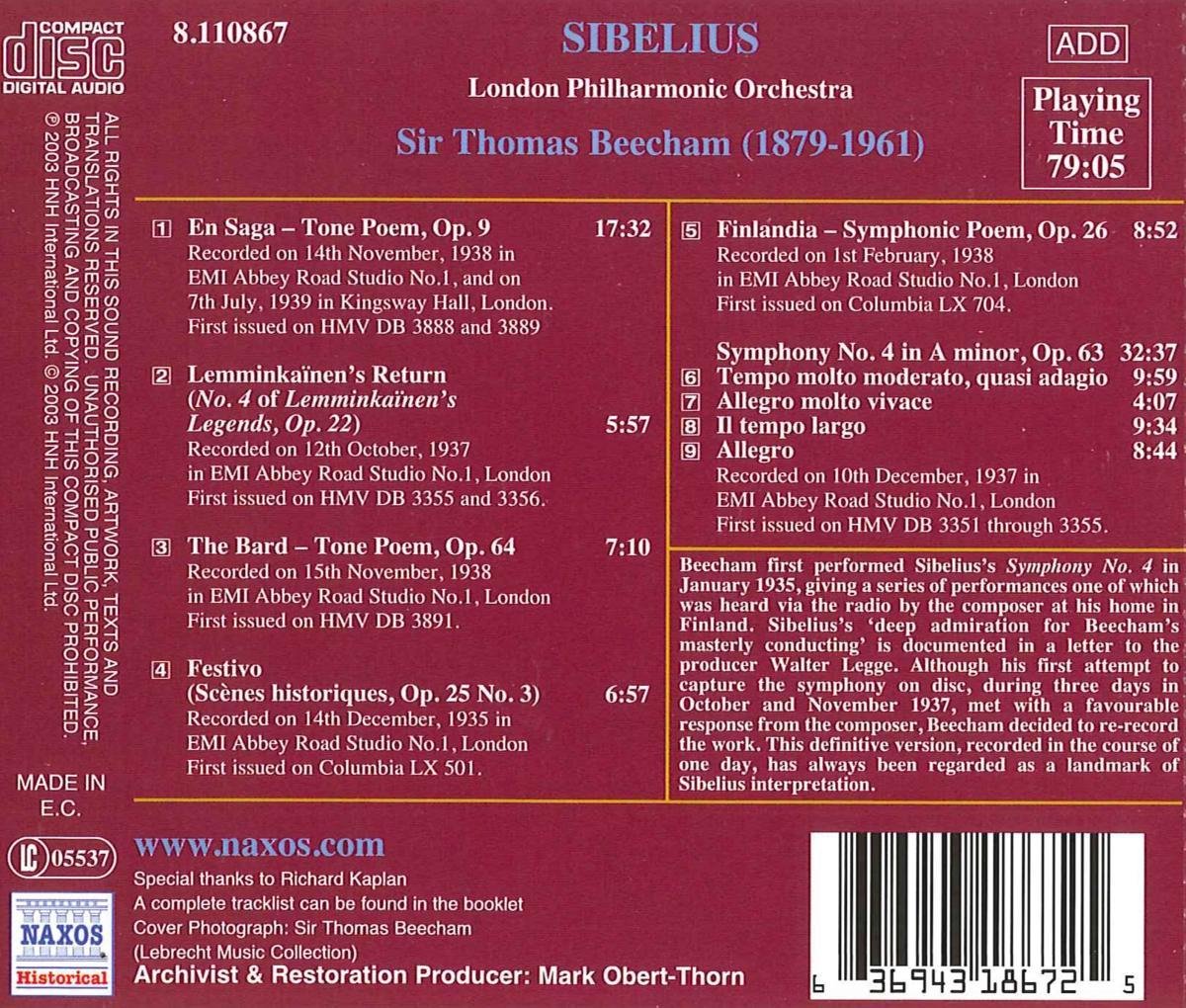 London Philharmonic Orchestra, Sir Thomas Beecham - Sibelius: Symphony ...