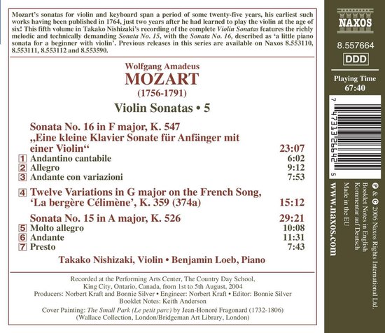 Mozart: Violin Sonatas, Vol. 5, Takako Nishizaki | CD (album) | Muziek | bol.com