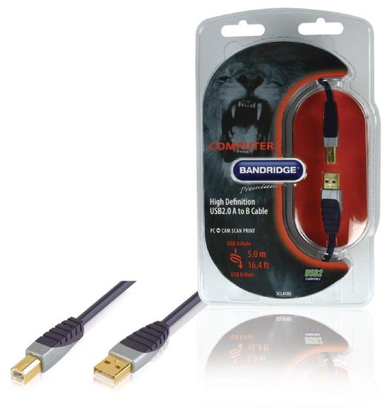 Bandridge - USB 2.0 A-B Kabel - Zwart - 5 meter | bol