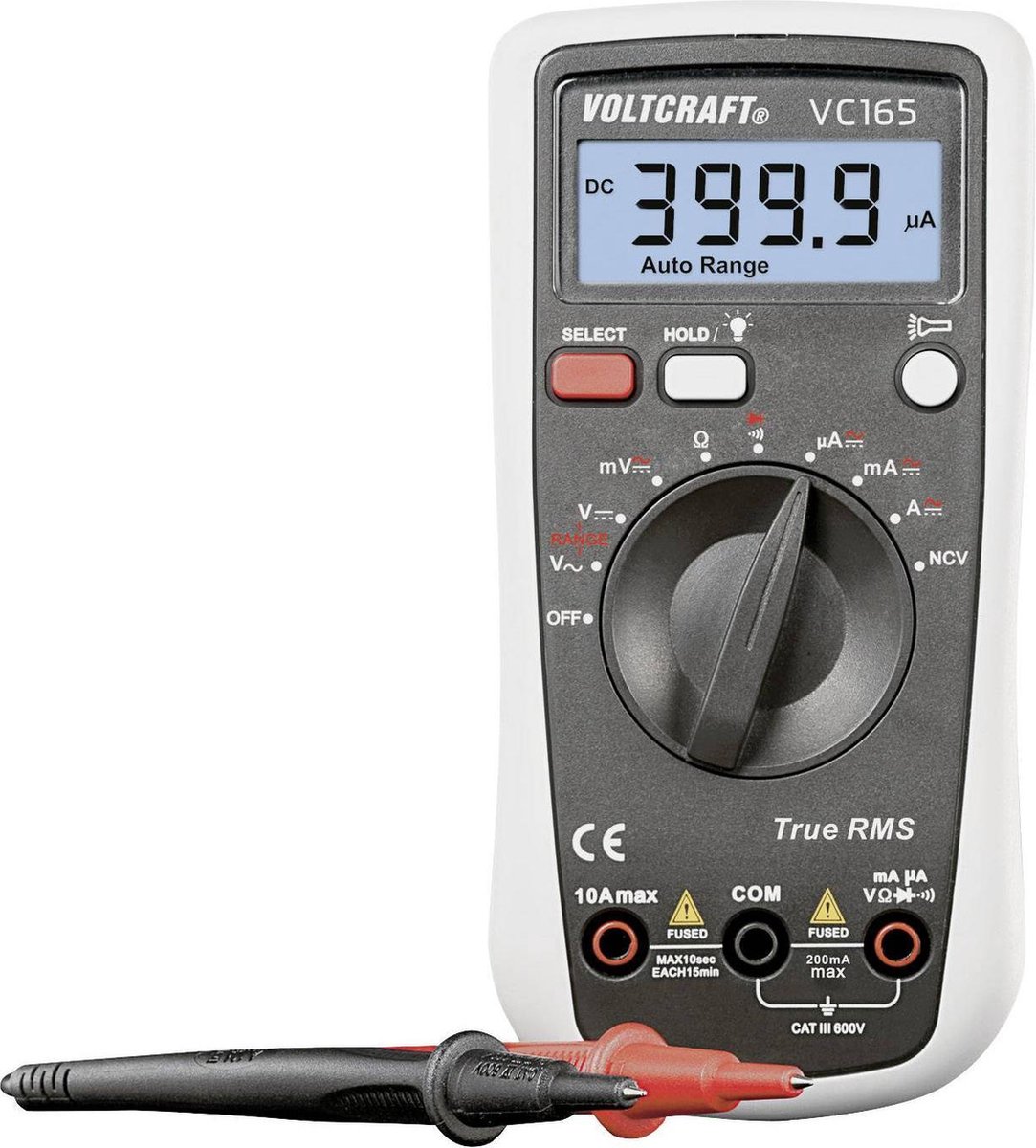 VOLTCRAFT VC165 TRMS Multimeter Digitaal CAT III 600 V Weergave (counts ...