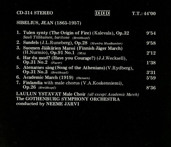 Gothenburg Symphony Orchestra, Neeme Järvi - Sibelius: Torigin Of Fire Op.32/Sandels... | bol
