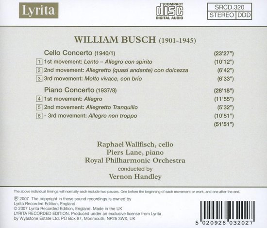 Wallfisch, Lane, Royal Philharmonic - Busch: Cello Concerto, Piano Concer (CD), Ha |... | bol