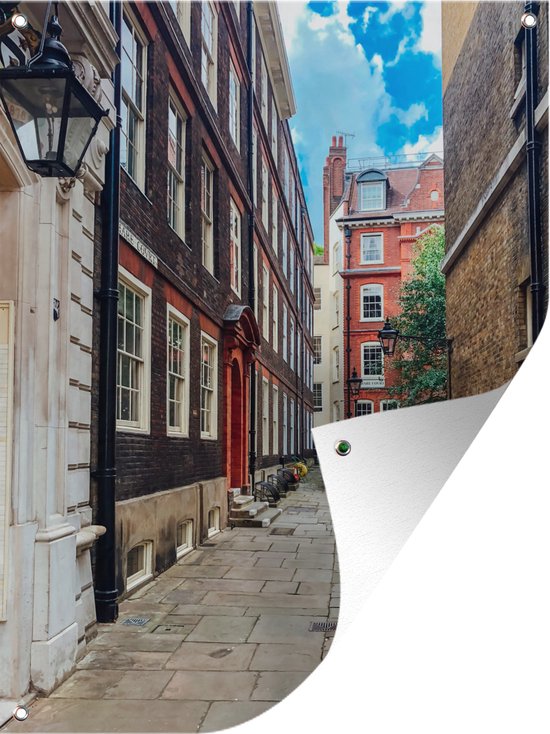 Muurdecoratie buiten Smal steegje in de Engelse hoofdstad Londen ...