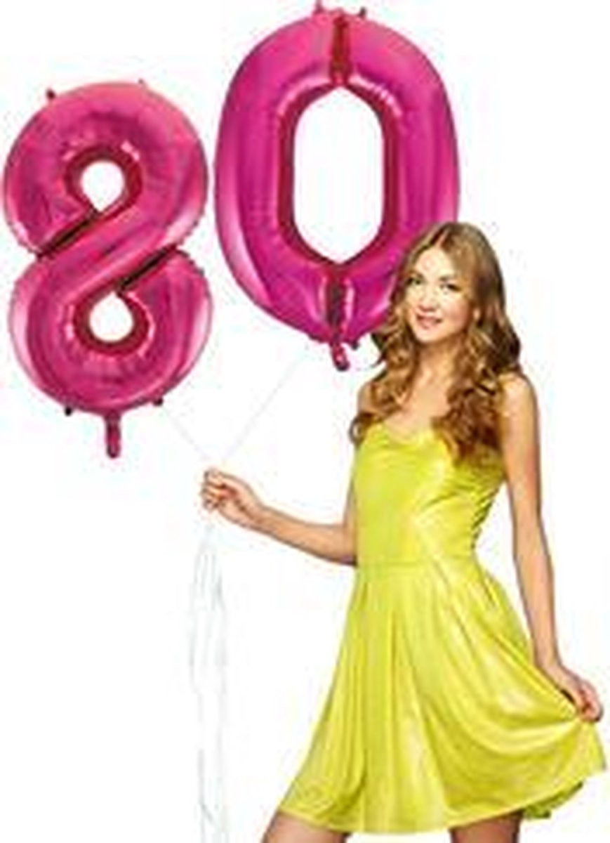 Pink cijfer ballon 80 inclusief helium gevuld. | bol.com