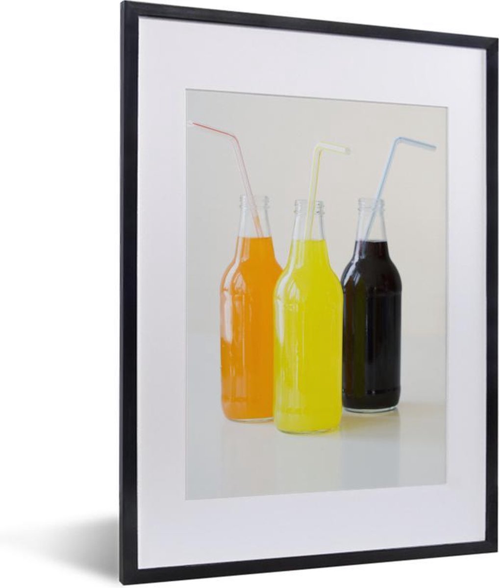 Fotolijst incl. Poster - Glazen frisdrank flessen met rietjes - 30x40 ...