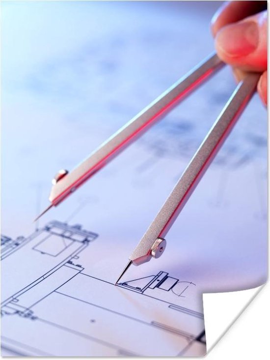 Boussole sur une affiche de dessin de construction 30x40 cm - petit ...