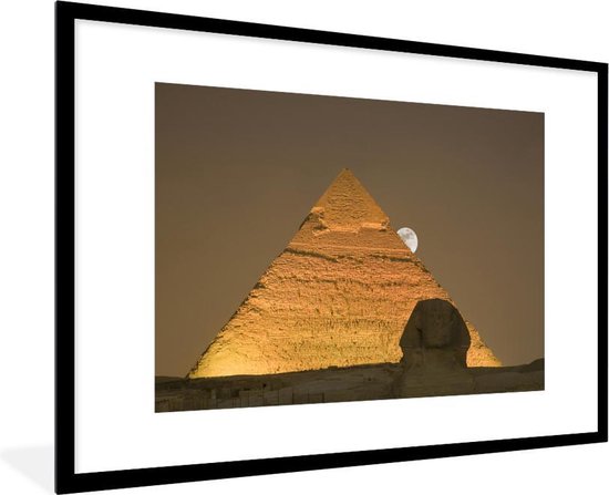 Fotolijst incl. Poster - De maan achter de piramides en de Sfinx van ...