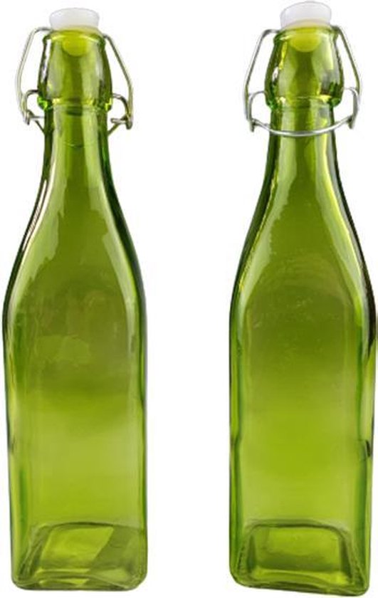 Trendy decoratie fles ANASTACIA - Vierkant - Groen - Glas - 6x27cm ...