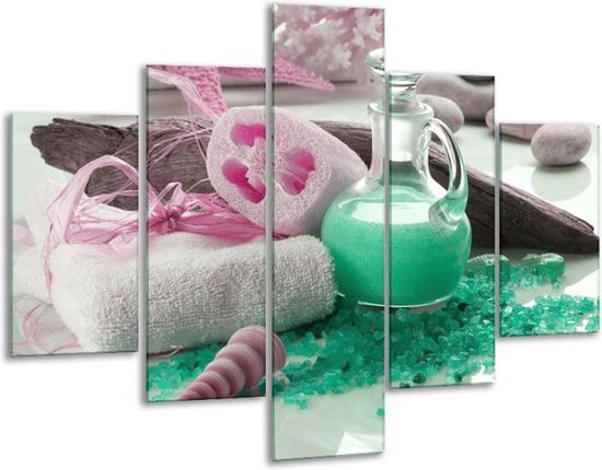 Glasschilderij - Spa - Groen, Roze - 100x70cm 5Luik - Geen Acrylglas ...