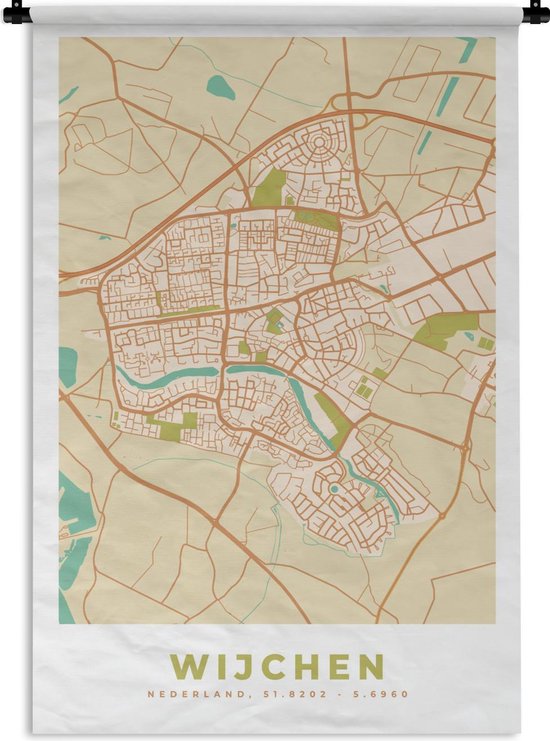 Wandkleed - Wanddoek - Plattegrond - Wijchen - Vintage - 90x135 cm ...