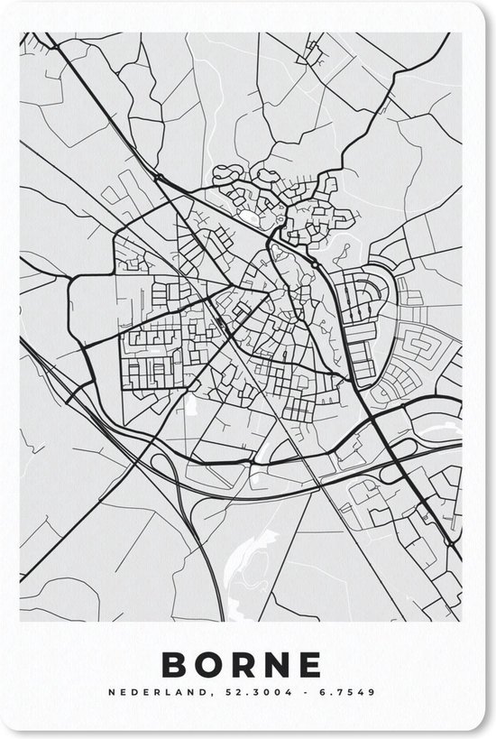 Stadskaart - Borne - Grijs - Wit - Plattegrond | bol.com